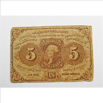 Act of 1862 5c US Postage Currency*Receivable For Postage Stamps At Any ...
