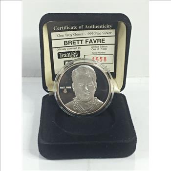 Brett Favre NFL 1oz .999 Fine Proof Silver Commemorative Medallion ...