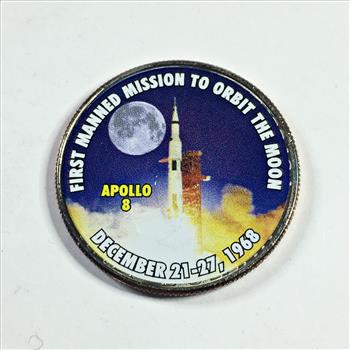 Colorized 2014-P Kennedy Half Dollar Commemorating the First Manned ...