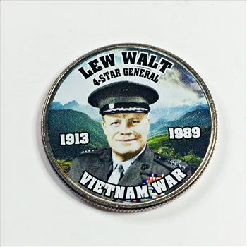 Colorized Kennedy Half Dollar Commemorating 4 Star General Lew Walt ...