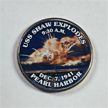 Colorized Kennedy Half Dollar Commemorating the Exploding of the USS ...