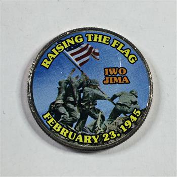 Colorized Kennedy Half Dollar Commemorating the Raising the Flag at Iwo ...