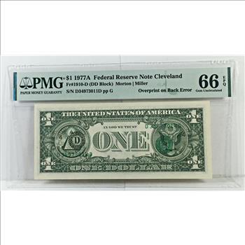 ERROR 1977A $1 Federal Reserve Note - Cleveland - Overprint on Back ...