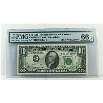 ERROR 1985 $10 Federal Reserve Note - Atlanta - Offset Printing Error ...