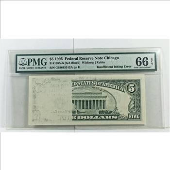 ERROR 1995 $5 Federal Reserve Note - Chicago - Insufficient Inking ...