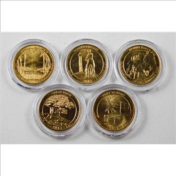 Five 24K Gold Layered Commemorative Quarters: White Mtn,Ft McHenry ...