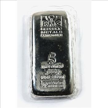 Five Troy Ounces .999+ Fine Silver Bar*Refiners Assayers | Property Room