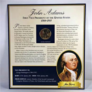 John Adams Presidential Commemorative Medallion*Encased in 9" x 10 ...