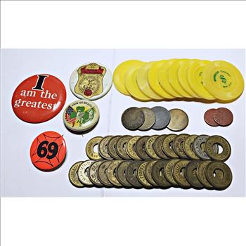 Large Lot of Chips, Buttons and Trade/Vendor Tokens*Amusement Only ...
