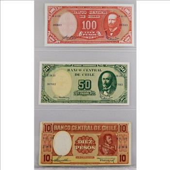Lot of (3) Chile Crisp High Grade Bank Notes - 1950's - 1970's 100 ...