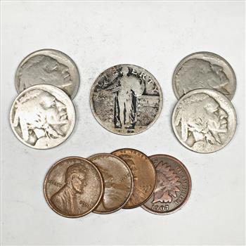 Lot of Early Nickels, Cents and Undated Silver Standing Liberty Quarter ...