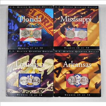Lot of Eight Commemorative Quarters in Tri-fold Story Boards: Louisiana ...