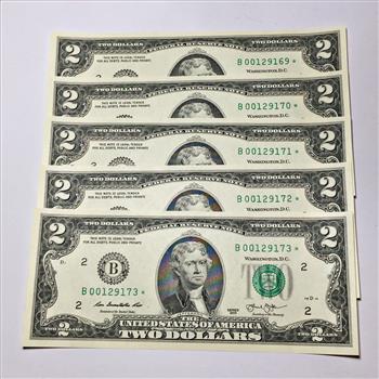 Lot of Five $2 STAR NOTE REPLACEMENT ERRORS*CONSECUTIVE NUMBERS* 2013 ...