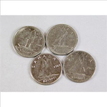Lot of Four Canadian Dimes: 1968, 1977, 1968 and 1974 | Property Room