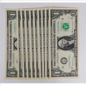 Lot of Ten $1 CONSECUTIVELY NUMBERED Federal Reserve STAR notes*Series ...