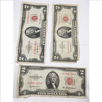 Lot of Three (3) $2 1953 & 1963 United states Red Seal Notes*Circulated ...