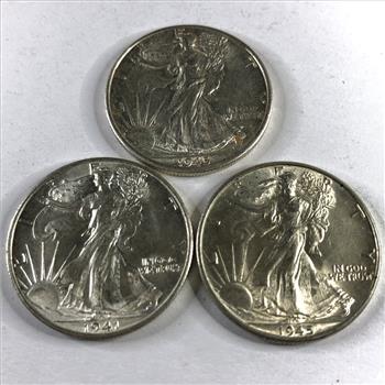 Lot of Three High Grade Silver Walking Liberty Half Dollars: 1945-D, 1941-S and 1945 | Property Room