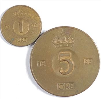 Lot of Two (2) Swedish Coins: 1957 One Ore and 1963 Five Ore | Property ...