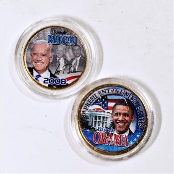 Lot of Two Colorized Presidential Dollars Commemorating Barack Obama ...