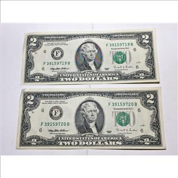 Lot of Two CONSECUTIVELY NUMBERED $2 Federal Reserve Notes; Atlanta, GA ...
