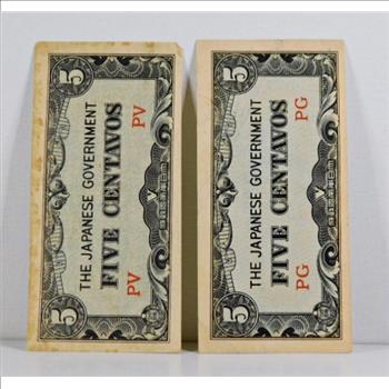 Lot of Two Japanese Government Five Centavos Notes: Used During WWII ...
