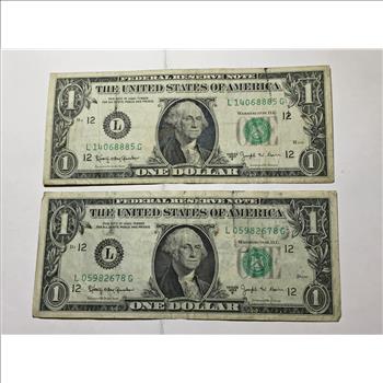 Lot of Two Series 1963B $1 Joseph Barr Federal Reserve Notes; San ...