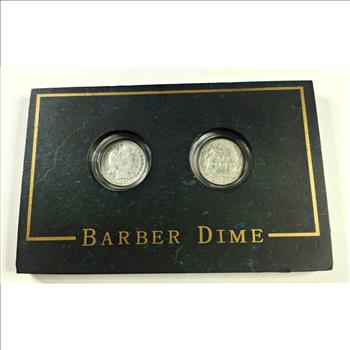 Lot of Two Silver Barber Dimes: 1907 and 1914-D*In Capsules and Faux ...