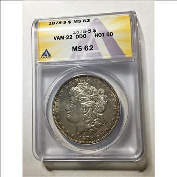 MINT ERROR 1878-S Morgan Silver Dollar*Graded MS62 VAM 22 DDO Hot 50 by ANACS | Property Room