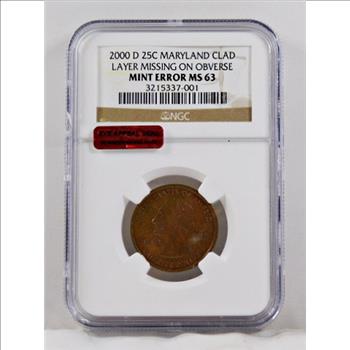 MINT ERROR OBVERSE MISSING CLAD LAYER 2000D Maryland Quarter NGC Graded ...