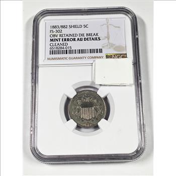 MINT ERROR*1883/1882 Shield Nickel*FS-302*OBV Retained Die Break*Graded ...
