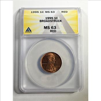 MINT ERROR*1995 Lincoln Head Memorial Cent*Broadstruck*Graded MS63 Red by ANACS | Property Room