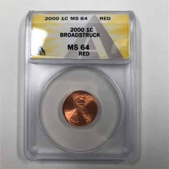 Mint ERROR*2000 BROADSTRUCK Lincoln Head Memorial Cent*Graded MS64 Red by ANACS | Property Room