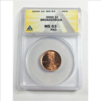 MINT ERROR*2000 Lincoln Head BROADSTRUCK Memorial Cent*Graded MS63 Red by ANACS | Property Room