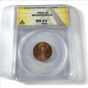 MINT ERROR*2000 Lincoln Head Memorial Cent*BROADSTRUCK*Graded MS63 Red by ANACS | Property Room