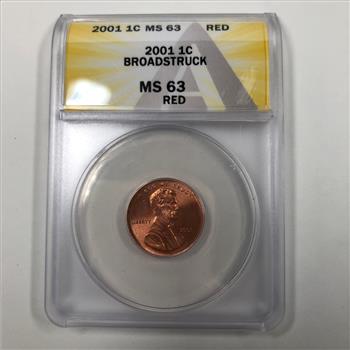 Mint ERROR*2001 BROADSTRUCK Lincoln Head Memorial Cent*Graded MS63 Red by ANACS | Property Room