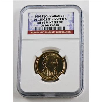 MINT ERROR*2007-P John Adams Commemorative Presidential Dollar*DBL. EDG ...