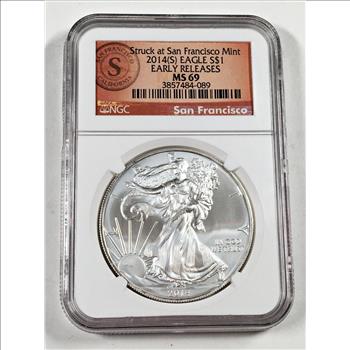MS69 Early Release 2014-S $1 American Silver Eagle - Struck in San Francisco Graded by NGC ...