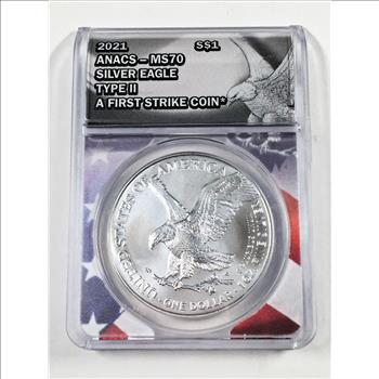 MS70 First Strike Type 2 2021 $1 American Silver Eagle - Graded by ANACS | Property Room
