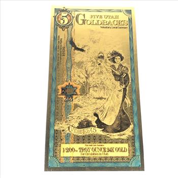 One 5 Utah Goldbacks*1/200 Troy Ounce of 24K Gold*For Circulation in ...