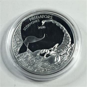 One oz .999 Fine Silver 2020 Congo 20 Francs*Scorpions*Proof*In ...