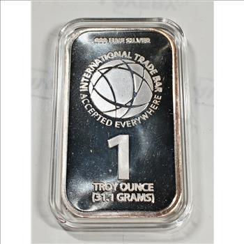 One Troy Ounce .999 Fine Silver Bar*International Trade Bar*In Custom ...