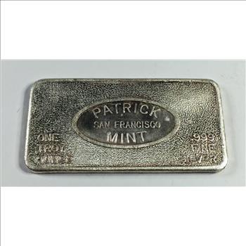 One Troy Ounce .999 Fine Silver Bar*Patrick Mint San Francisco ...