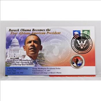 Presidential Dollar Colorized With Obama And 2 Stamps Set | Property Room