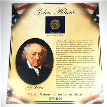 Presidential Dollar Informative Display board Featuring John Adams and ...