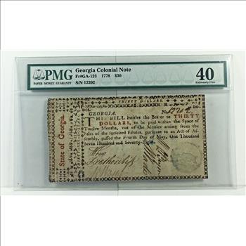RARE 1778 $30 Georgia Colonial Note Signed by Continental Congressman ...