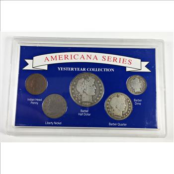 Silver Coins: 1908-D Barber 50c, 1900 Barber 25c, 1914-S Barber Dime ...