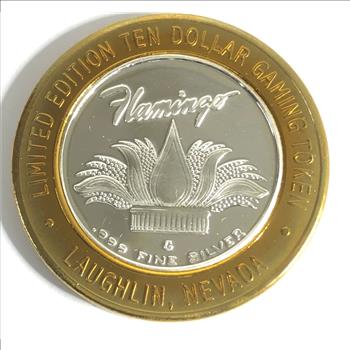 SILVER STRIKE*2002 Flamingo; Laughlin, NV $10 Proof Silver Gaming Token ...