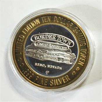 SILVER STRIKE*Bordertown; Reno, NV $10 Proof Silver Gaming Token ...
