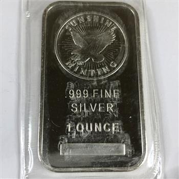Sunshine Minting 999 Fine Silver 1 Troy Oz Ingot Bar Sealed from Mint ...