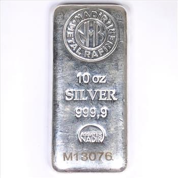 Ten (10) Troy Ounces .999 Fine Silver Bar*Numbered*Nadir Metal Refinery ...